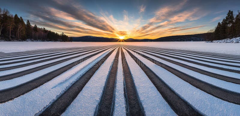 A Breathtaking Winter Dawn Illuminating a Snow-blanketed Plain with ...