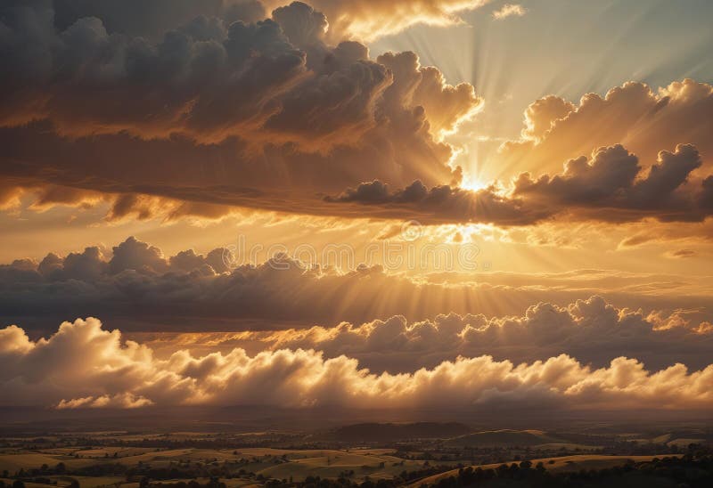 A Breathtaking Yellow Sunrise Sky with the Sun Peeking Stock ...