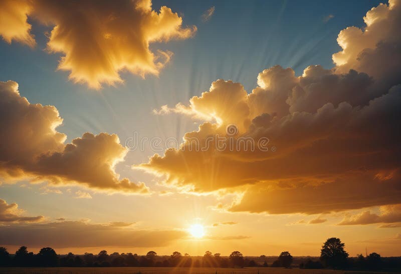 A Breathtaking Yellow Sunrise Sky with the Sun Peeking Stock ...