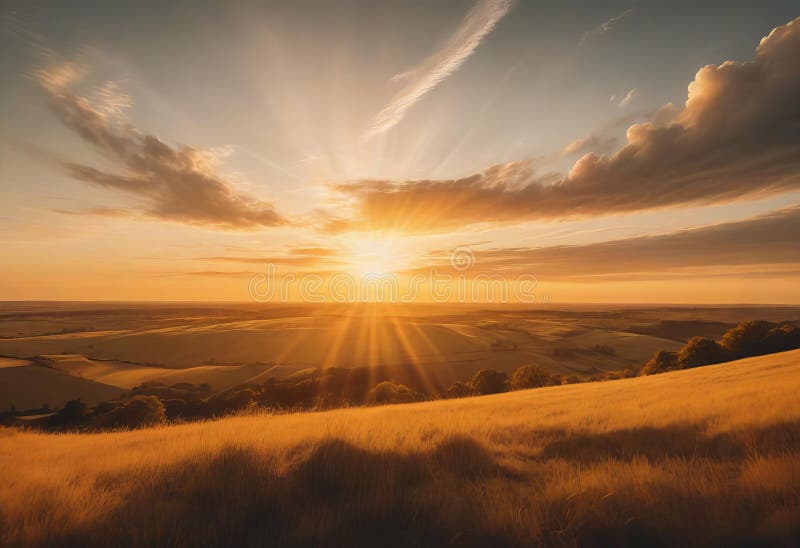 A Breathtaking Yellow Sunrise Sky with the Sun Peeking Stock ...
