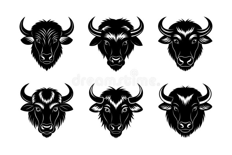 Breed of Bison Head Vector Silhouette Stock Vector - Illustration of ...