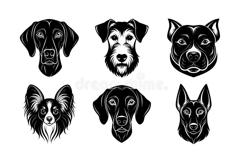 Breed of Dog Head Vector Silhouette Six Icon Set Stock Vector ...