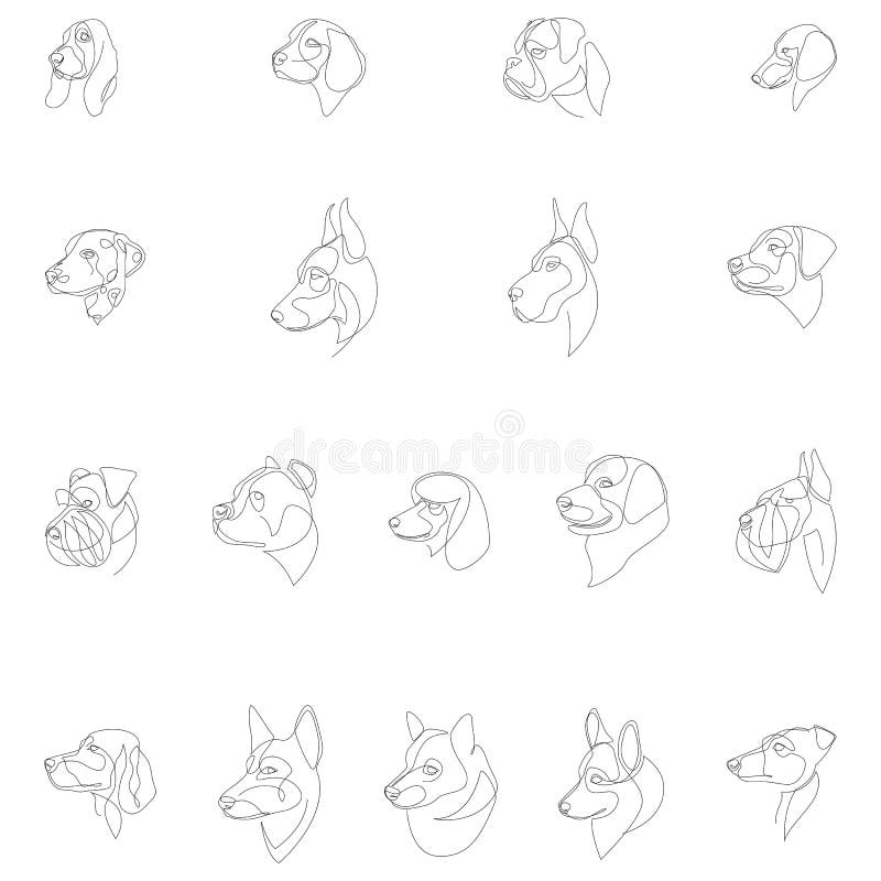 Breeds of Dogs Drawn in Minimal Style Set. One Line Dogs. Vector ...