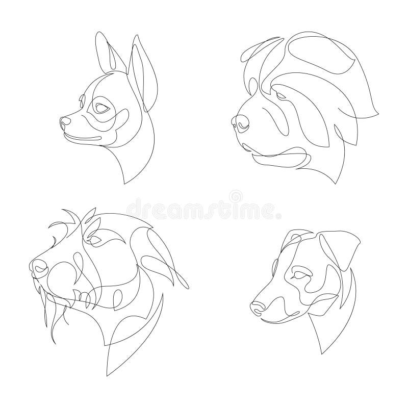 Breeds of Dogs Drawn in Minimal Style Set. One Line Dogs. Vector ...