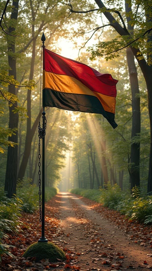 Breeze through Autumn Forest Illuminating Flag with Sunrays Stock Photo ...