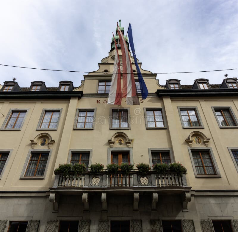 Facade Rathaus Town Hall Bregenz Austria Decorated Flags Stock Photos ...