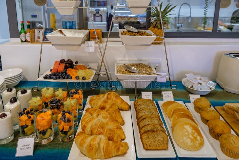 Brekafast Table, Luxury Breakfast Buffet Table, Fruit and Egs on Table ...