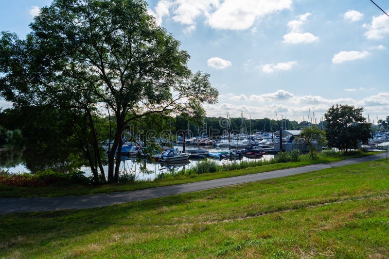 Bremen-Grohn, Bremen, Germany - July 17, 2019 Old Marina in Bremen ...