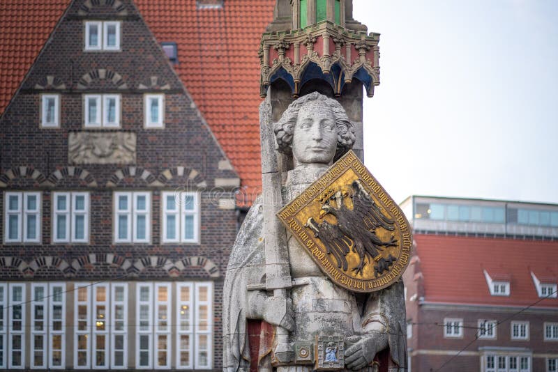 Bremen Roland Statue at Market Square - Bremen, Germany Stock Photo ...