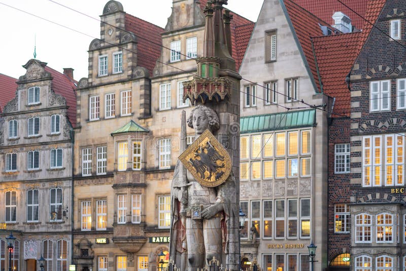 Bremen Roland Statue at Market Square - Bremen, Germany Editorial ...