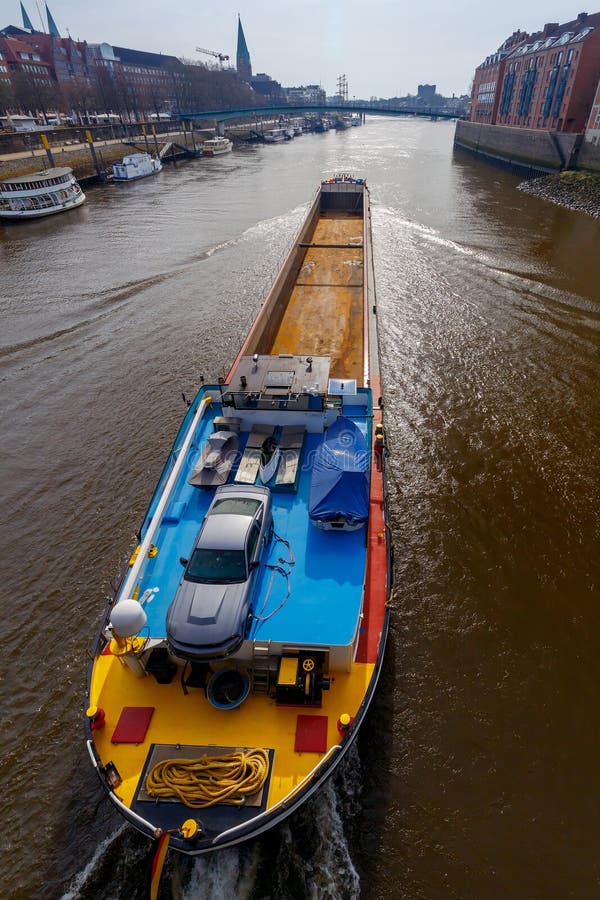 Bremen. Self-propelled Barge on the River. Stock Photo - Image of ...