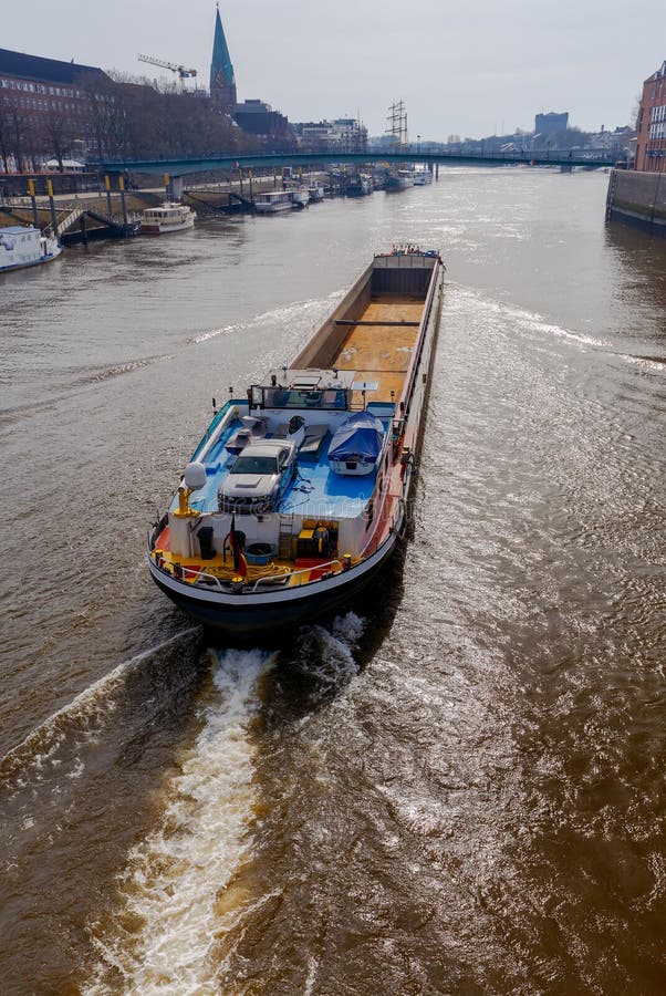 Bremen. Self-propelled Barge on the River. Stock Photo - Image of ...