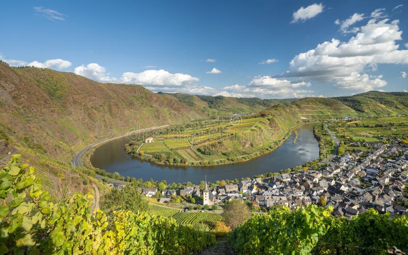 Bremm with Loop of Moselle River, Germany Stock Photo - Image of clouds ...