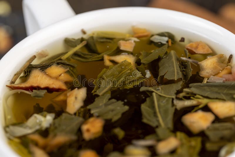 Brewed with Hot Water Tea Leaves of Green Tea Stock Photo - Image of ...