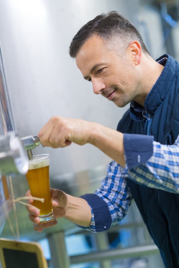 Brewer Testing Beer at Brewery Stock Photo - Image of examining, adult ...