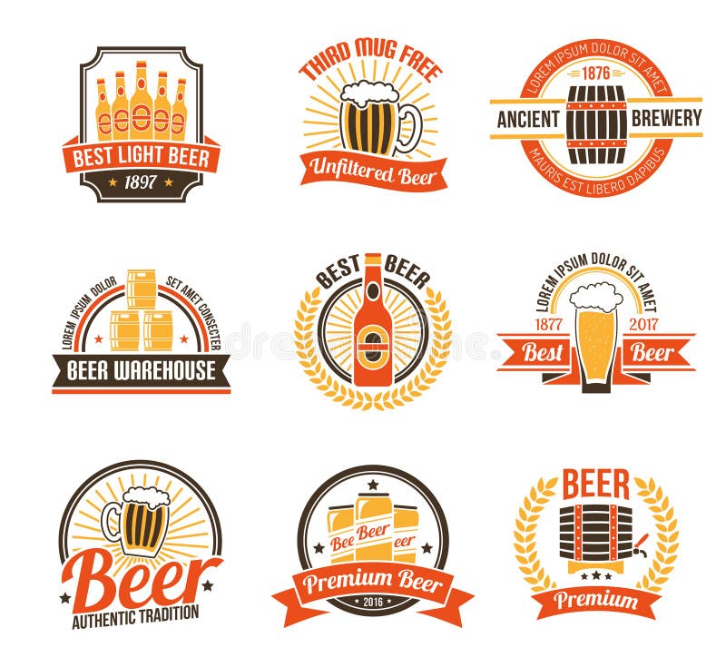 Brewery Logo Set stock vector. Illustration of design - 210004963