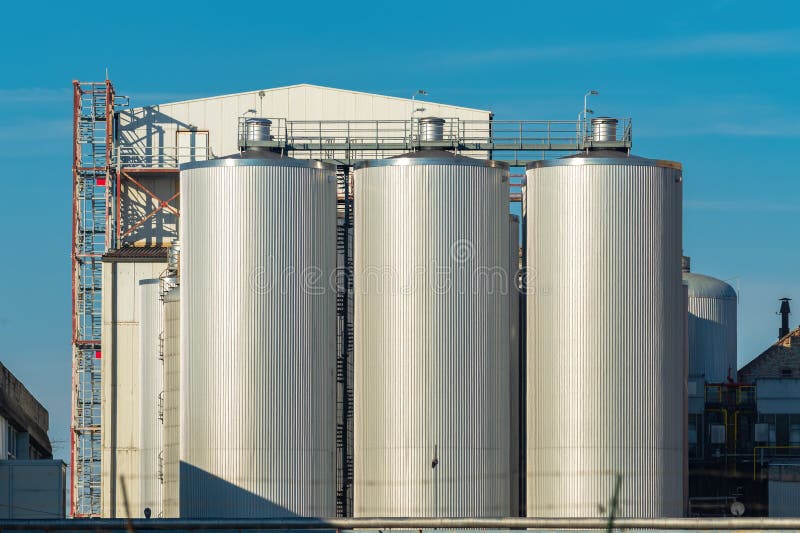 Brewery Malt Storage Silo Tanks Stock Image - Image of shiny, brewery ...