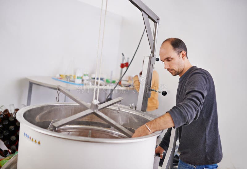 Brewery, Man and Container Machine with Manufacturing for Craft Beer ... Brewery, Man and Container Machine with Manufacturing for Craft Beer ...
