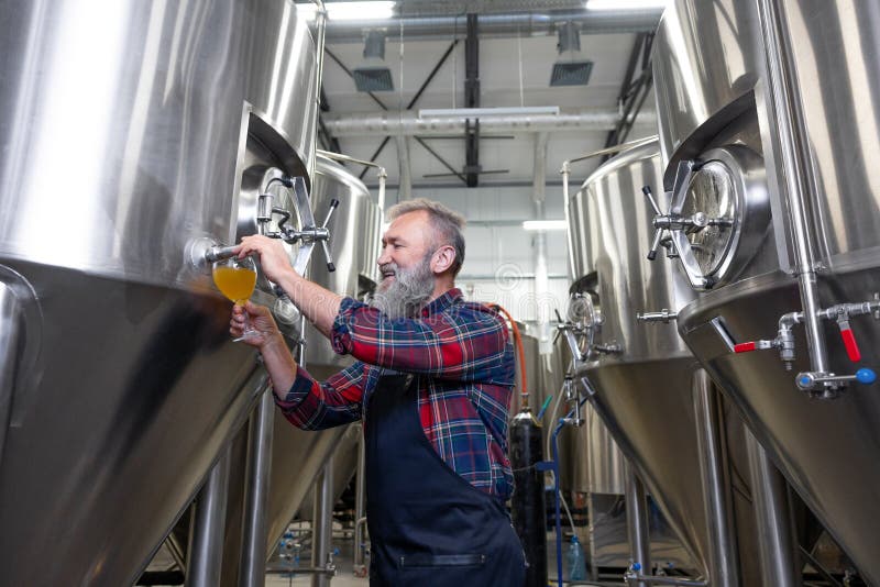 Brewery Owner Pouring Some Beer from the Tanks Stock Image - Image of ...