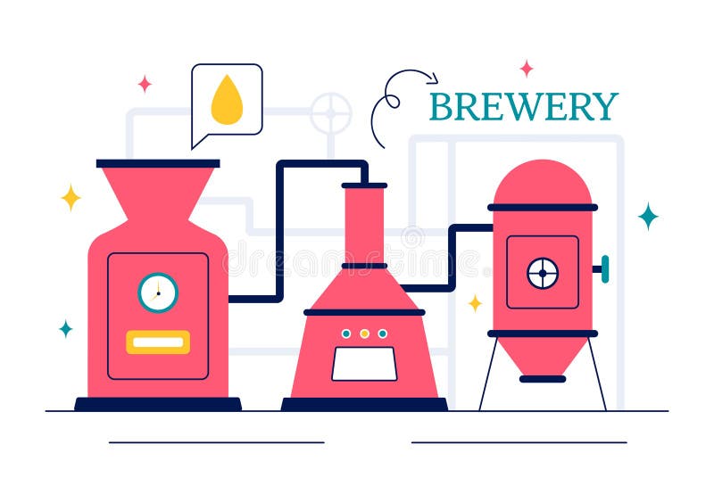 Brewery Production Process Vector Illustration Featuring Beer Tanks and ...