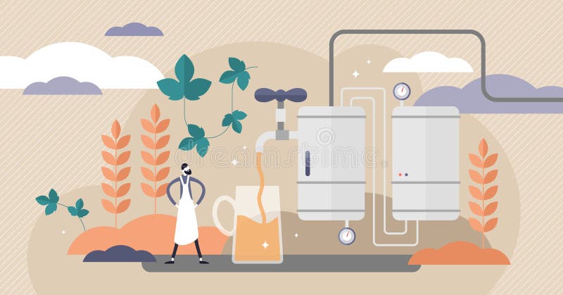 Brewery Vector Illustration. Flat Tiny Beer Making Process Persons ...