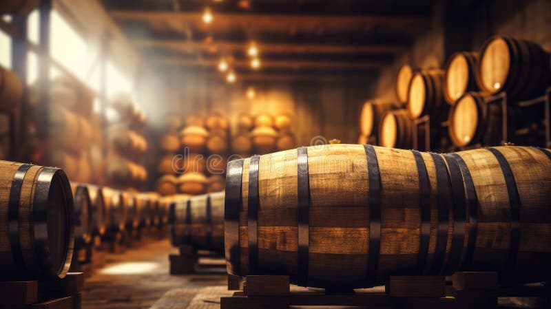 Brewery, Winery Background. Wine, Beer Barrels Stacked Background Stock ...