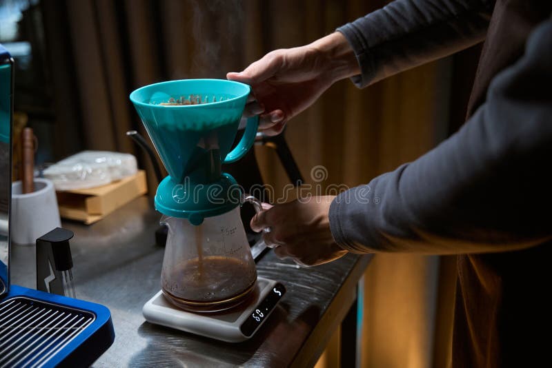 Brewing Black Coffee in Filter Coffee Maker Stock Image - Image of ...