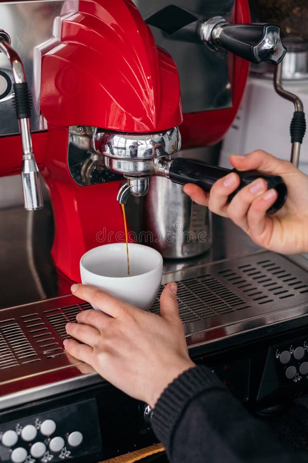 Brewing Coffee on Red Retro Machine Stock Photo - Image of fresh, black ...