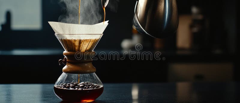 Brewing Drip Filter Coffee with Water Poured Over Filtered Ground and ...