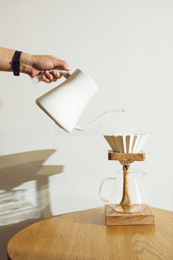 Brewing Filter Coffee Using the Pour Over V60 Method with Kettle Over ...
