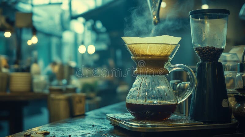 Brewing Fresh Coffee Pour Over Method in a Cafe Stock Illustration ...