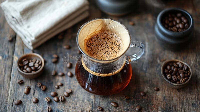 Brewing Freshly Ground Coffee Using a Pour-over Method in a Cozy ...