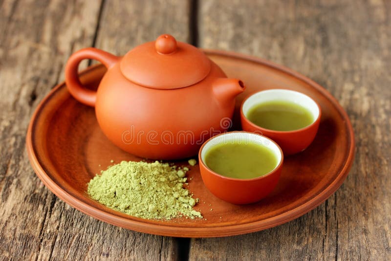 Brewing Green Tea Powder. Tea Set Stock Image - Image of asian, clay ...