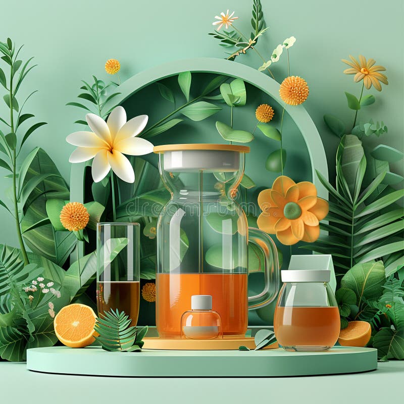 Brewing Ingredients Flat Design Front View Botanical Theme 3D Render ...