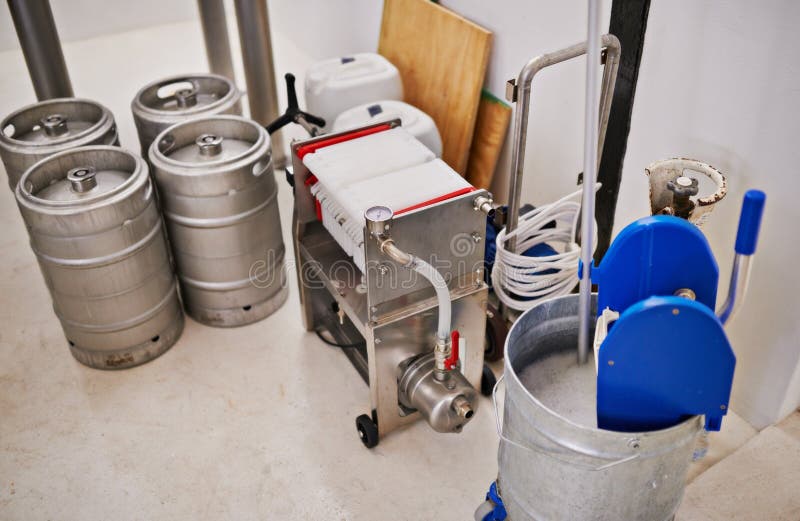 The Brewing Production Line. Brewery Equipment on the Floor. Stock ...