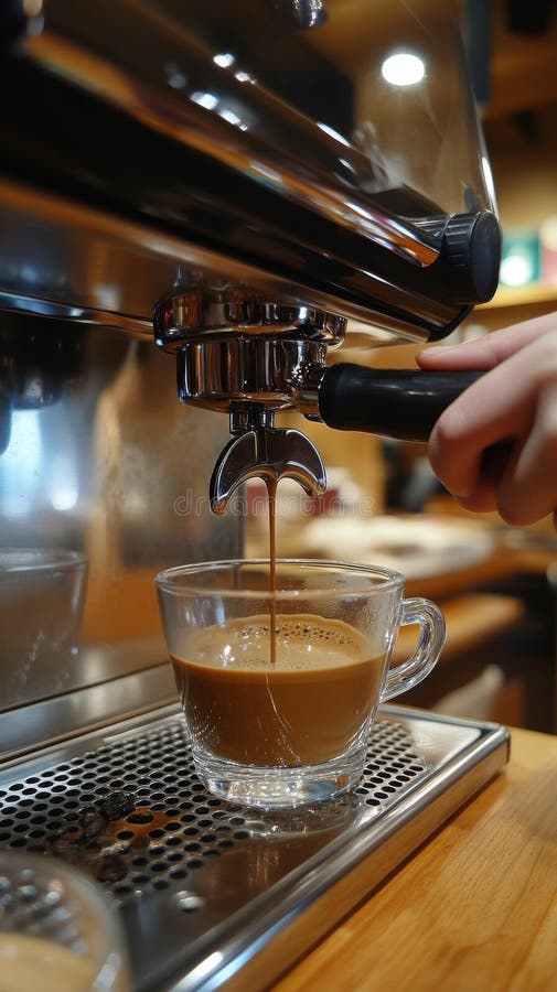 Brewing Rich Espresso with Precision in a Modern Cafe Using a Sleek ...