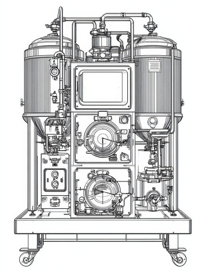 Brewing System Diagram Illustrating Detailed Components of a Craft Brewing Process for ...