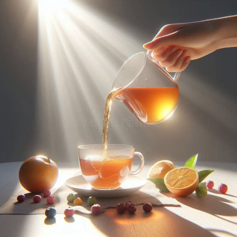 Brewing Tea with Fruit, Illuminated by the Rays of Sunlight. Stock ...