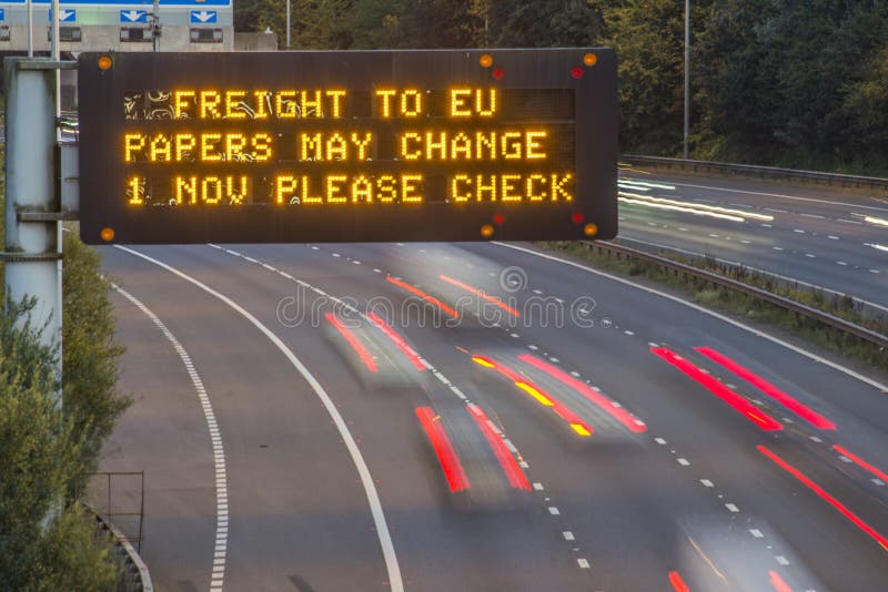 Brexit Freight UK Motorway Signage with Blurred Vehicles Stock Image ...