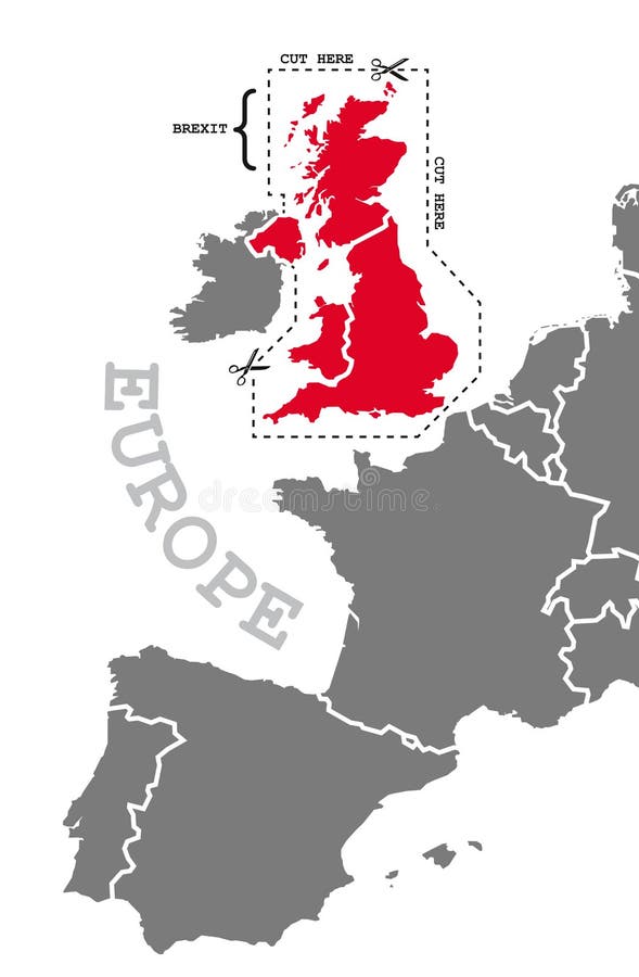 Brexit Map in Grey Red with Cut Out Line Around Stock Illustration ...