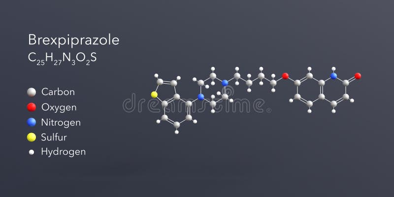 Brexpiprazole Molecule 3d Rendering, Flat Molecular Structure with ...