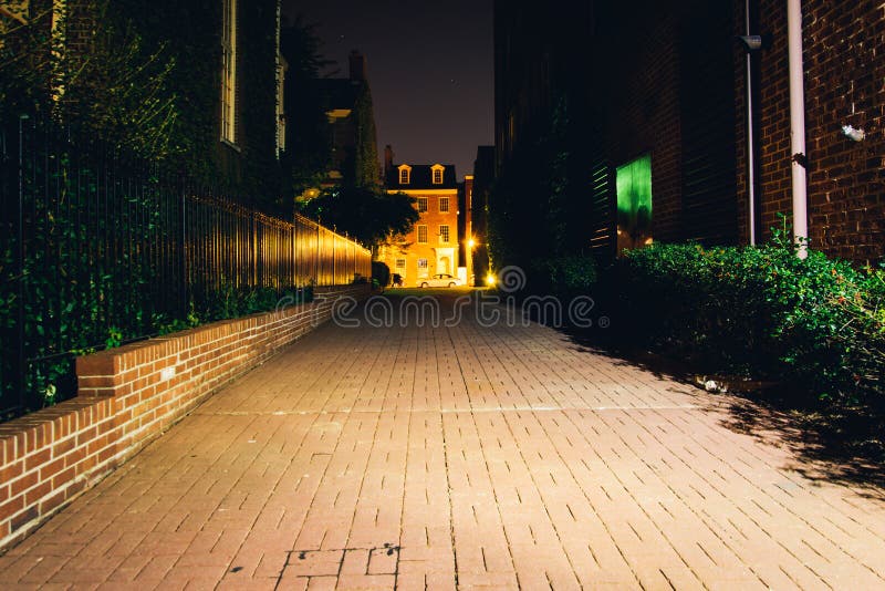 Brick Alley at Night in Fell S Point, Baltimore, Maryland. Stock Image ...