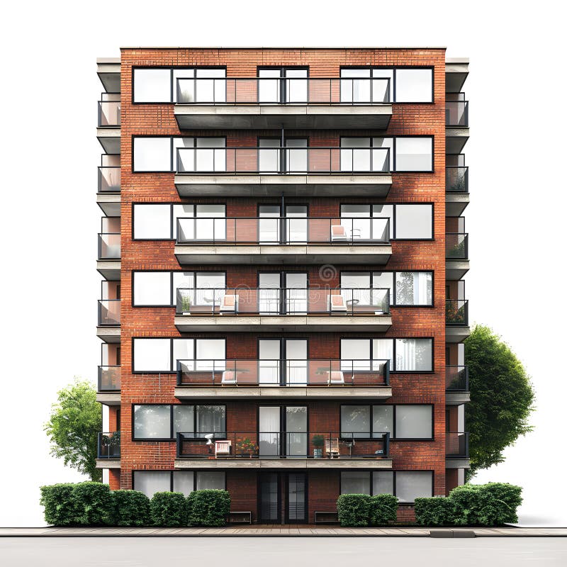 A Brick Apartment Building with Lots of Windows and Balconies Stock ...
