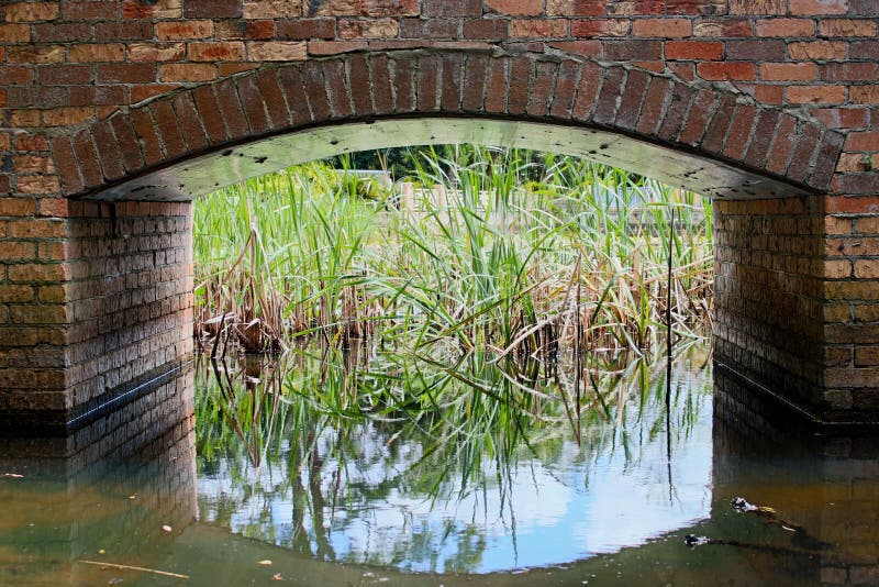 Brick Arch Over Garden Water Feature Stock Image - Image of plant ...