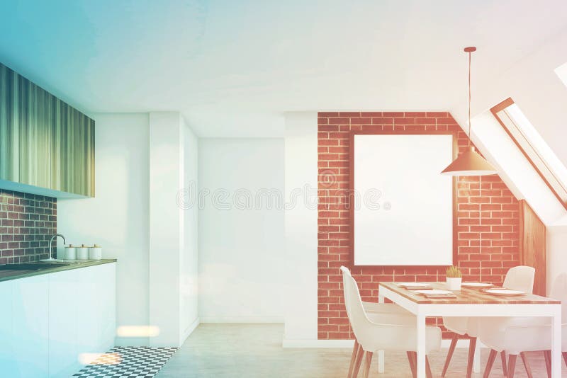 Brick Attic Kitchen, Front, Toned Stock Illustration - Illustration of ...