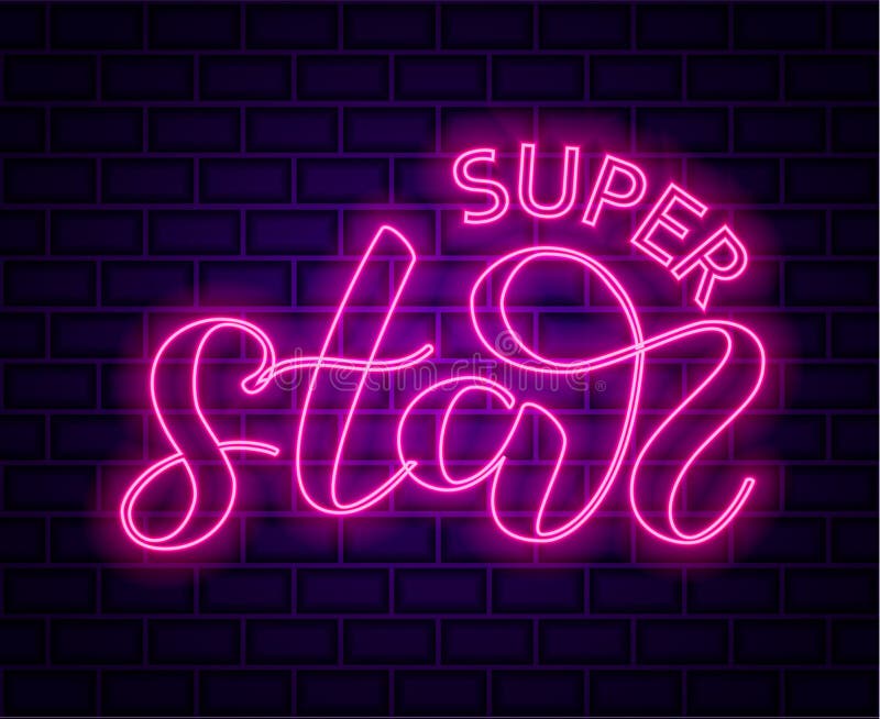 Brick Background. Super Star Neon Lettering. Vector Illustration. Stock ...