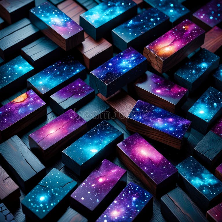 Brick Background with Wood Textured Cosmic Nebula Pattern Stock ...