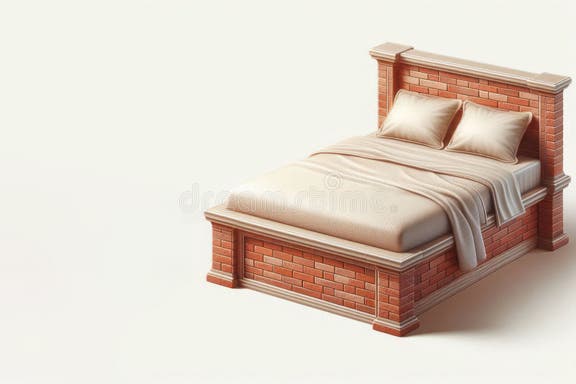 Brick Bed with Soft Bedspread. Space for Text. Stock Photo - Image of ...
