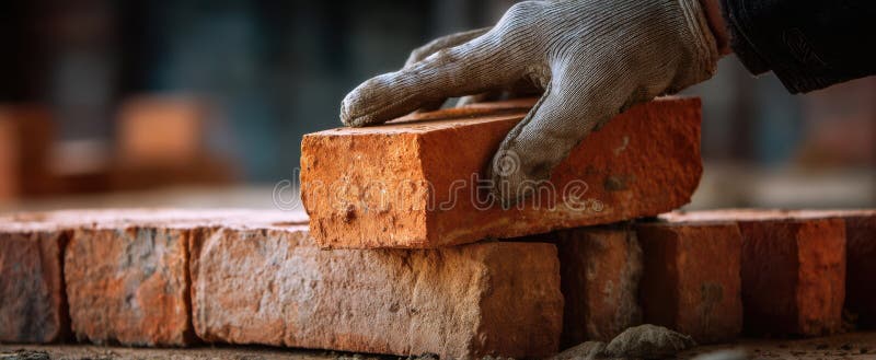 The Brick Being Carefully Placed by a Skilled Construction Worker..AI ...