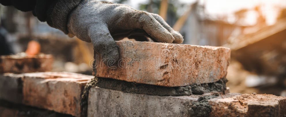 The Brick Being Placed by a Skilled Worker on a Construction Site..AI ...